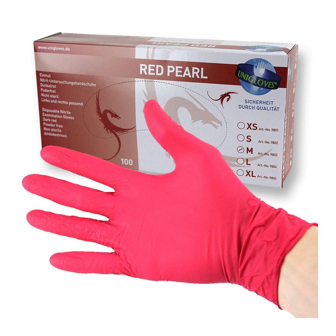 UNIGLOVES - Nitril - Examination gloves - Red Pearl, 11,89